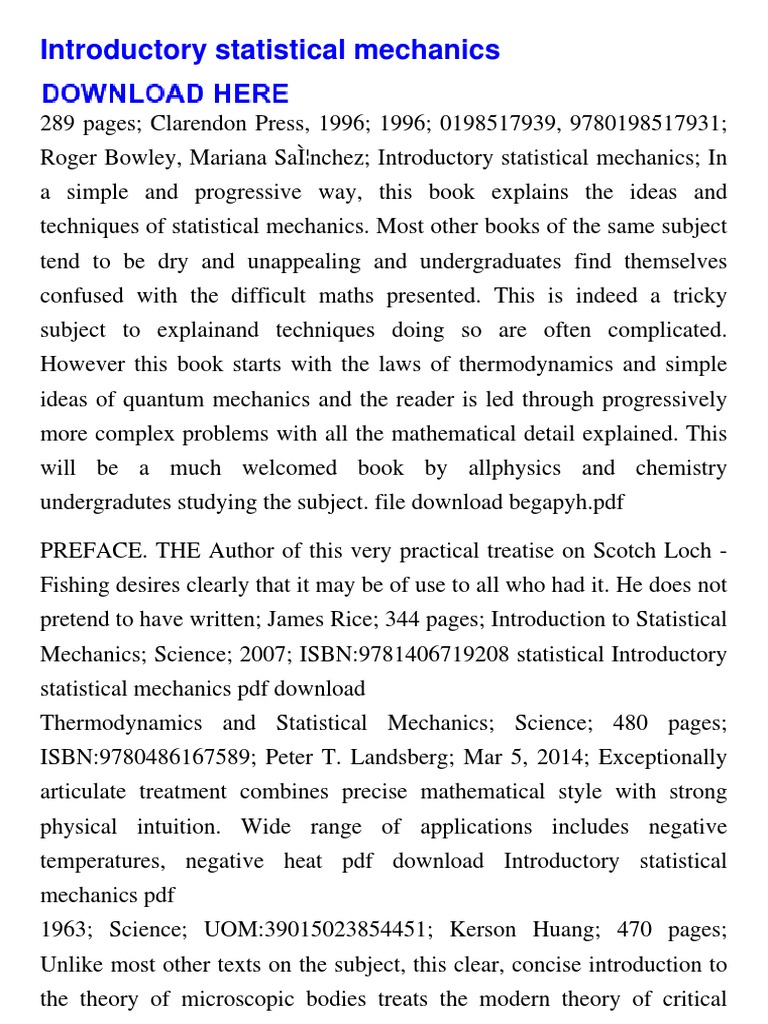 Introductory Statistical Mechanics | PDF