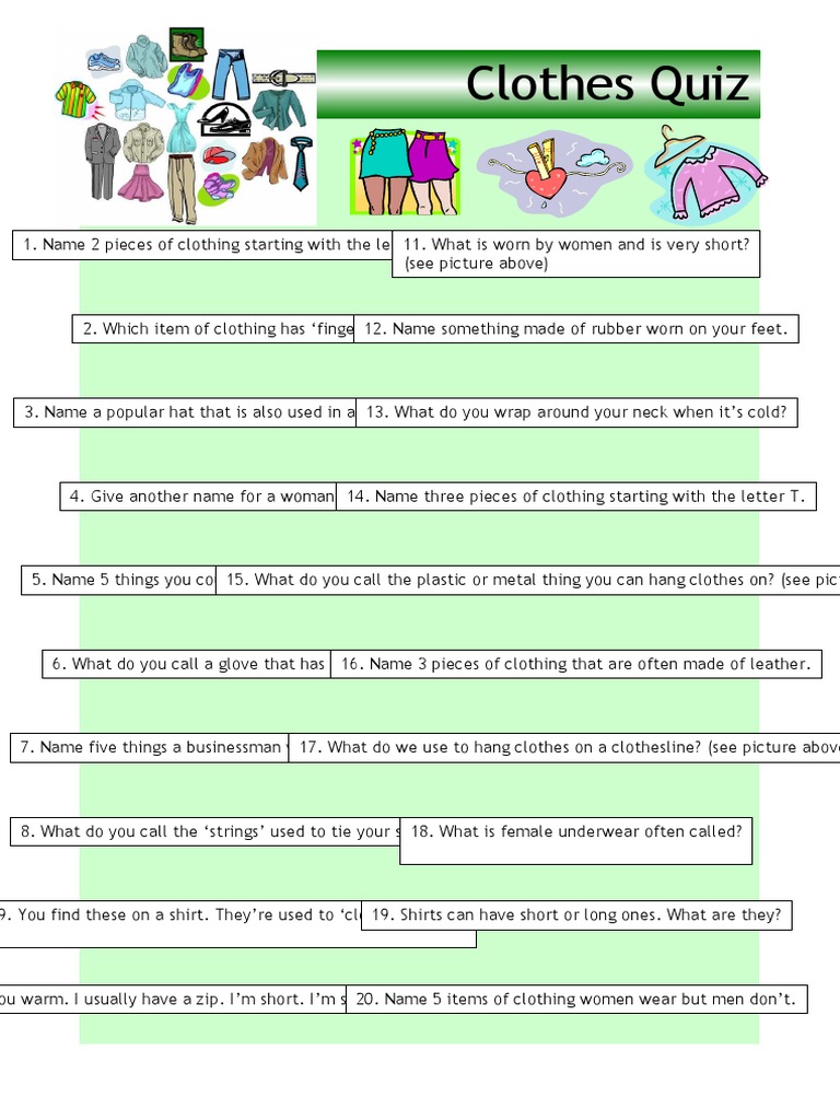 Quiz Clothes Fun Activities Games Games - 15069 | PDF | Dress Codes ...