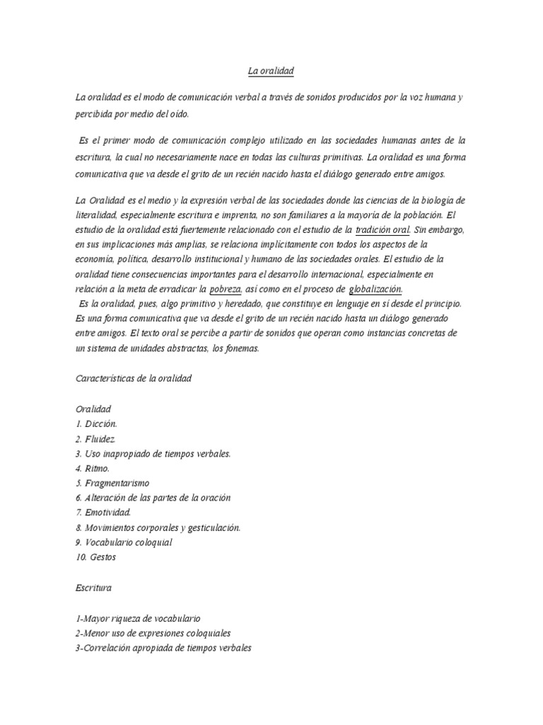 La Oralidad | PDF | Escritura | Comunicación
