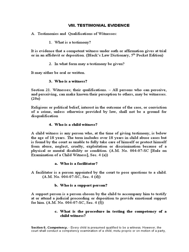 Testimonial Evidence | PDF | Witness | Testimony