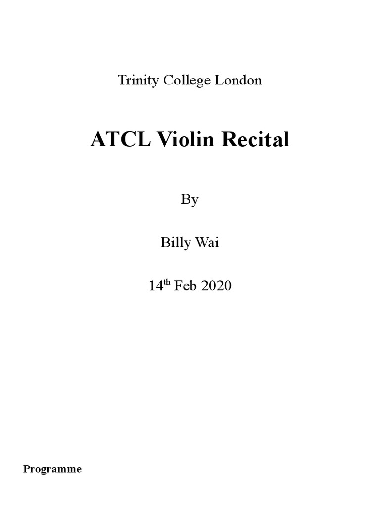 ATCL Violin Recital: Trinity College London | PDF | Poetry | Classics