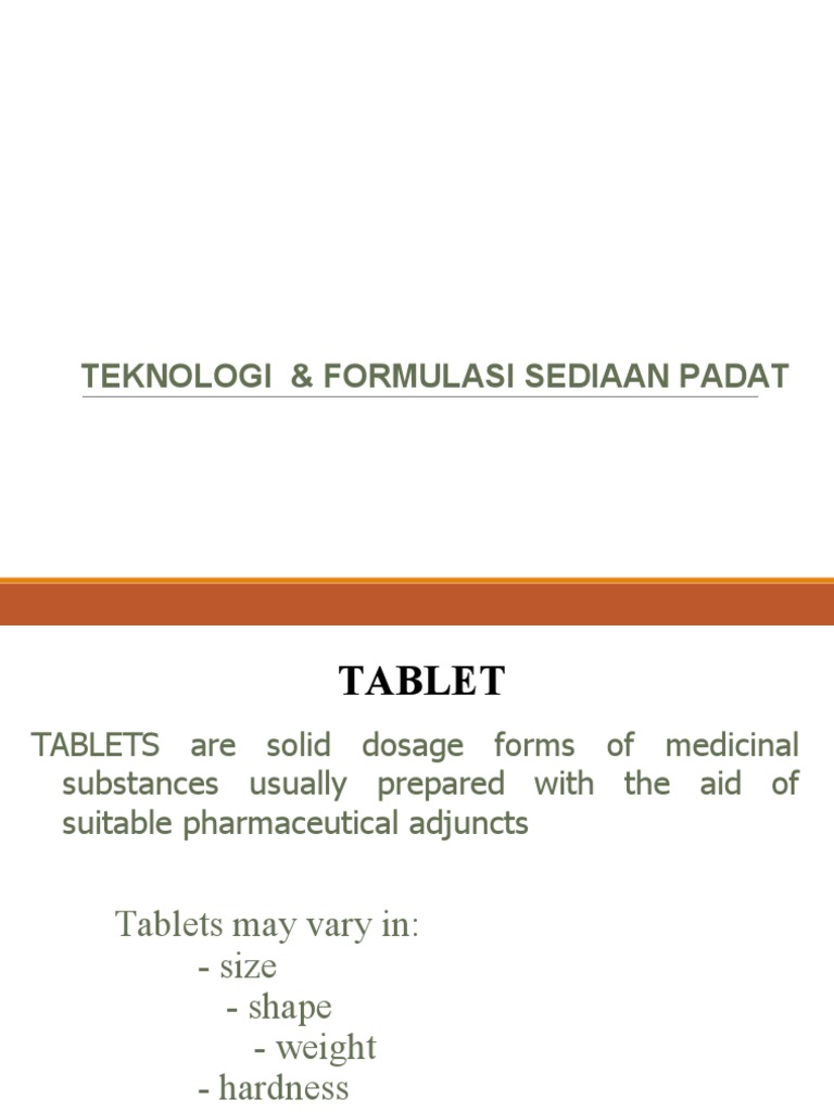 Teknologi & Formulasi Sediaan Padat | PDF | Tablet (Pharmacy ...
