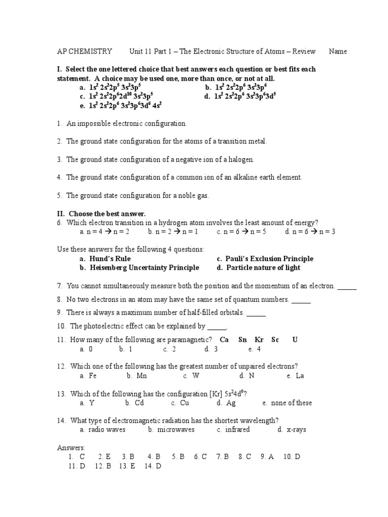 AP Chem 2 Unit 11 Review Problems | PDF | Science & Mathematics