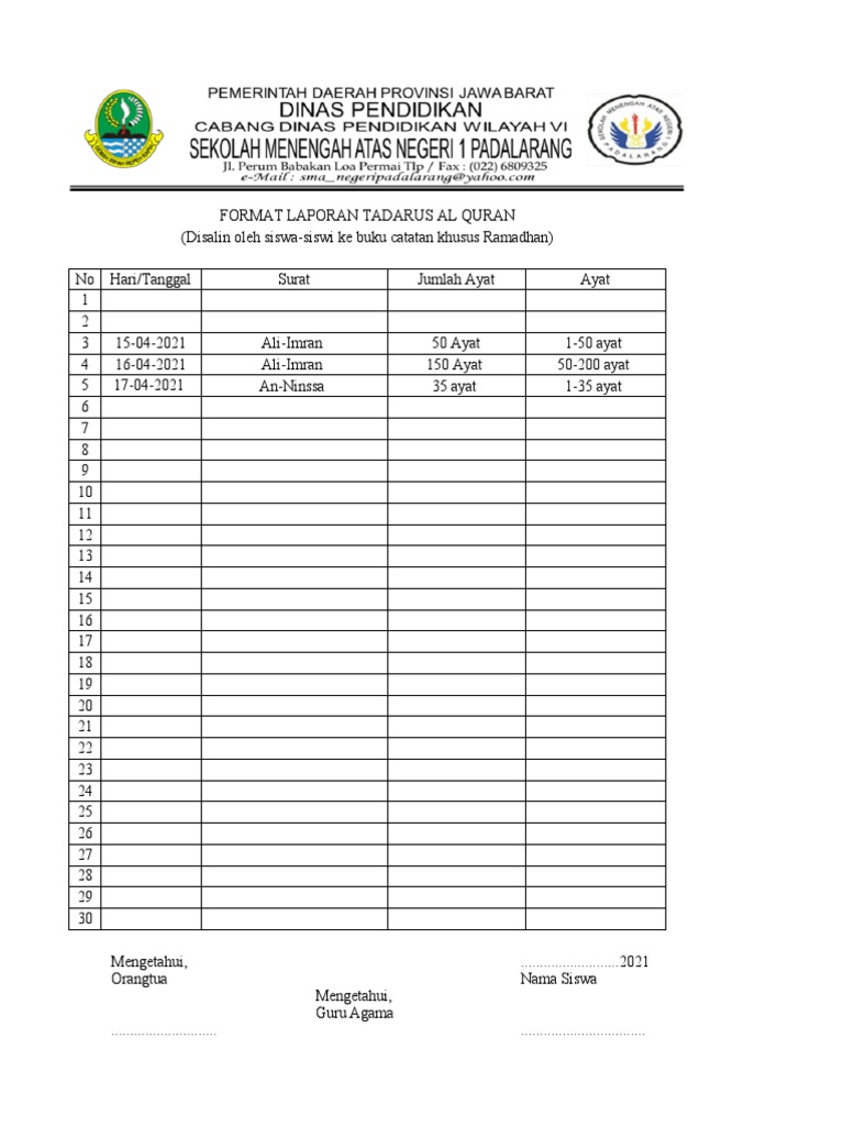 Format Laporan Tadarus Al Quran | PDF
