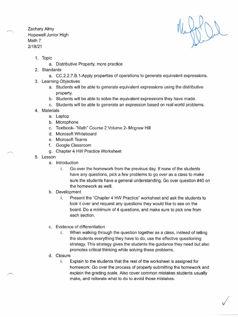 Distributive Property Lesson Plan | PDF | Worksheet | Lesson Plan