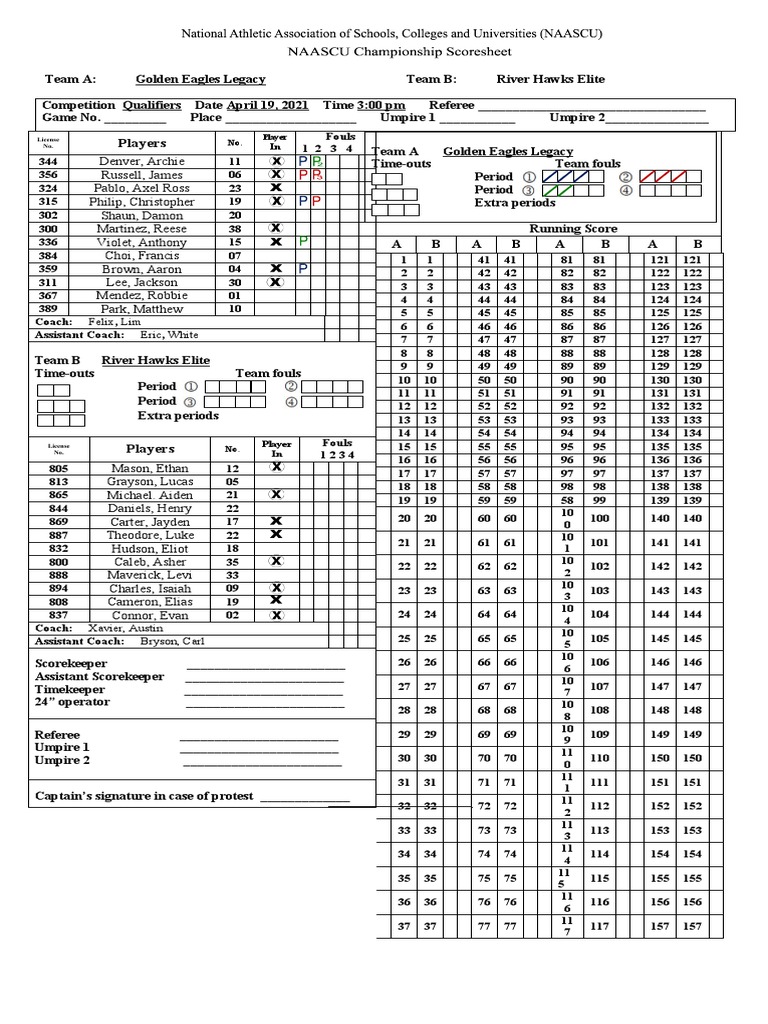 Score Sheet | PDF | Sports