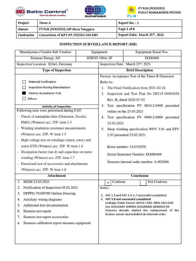 Project Owner Contractor Inspection Surveillance Report (Isr ...