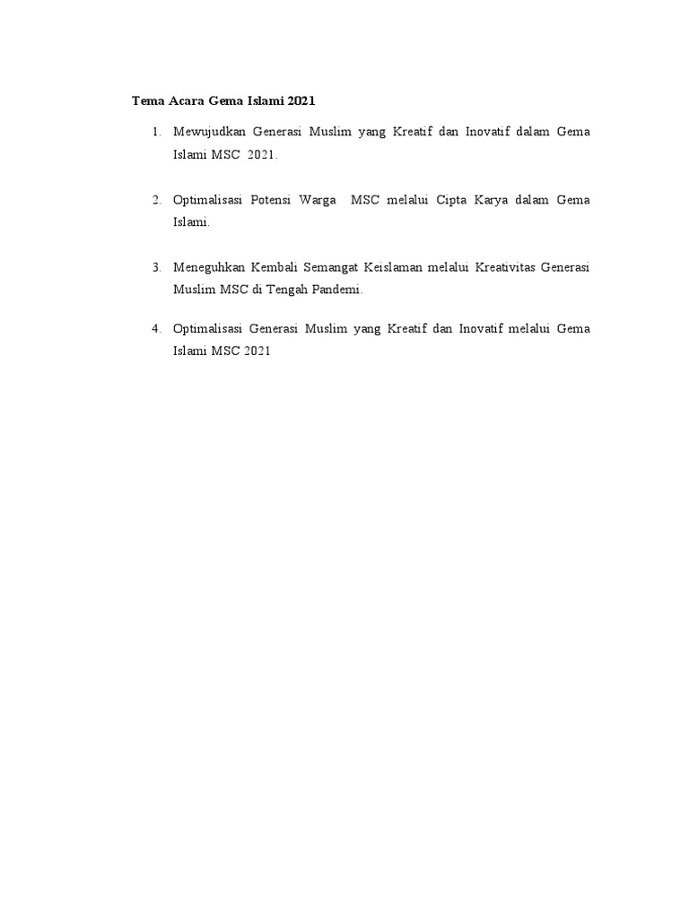 Tema Acara Gema Islami 2021 | PDF
