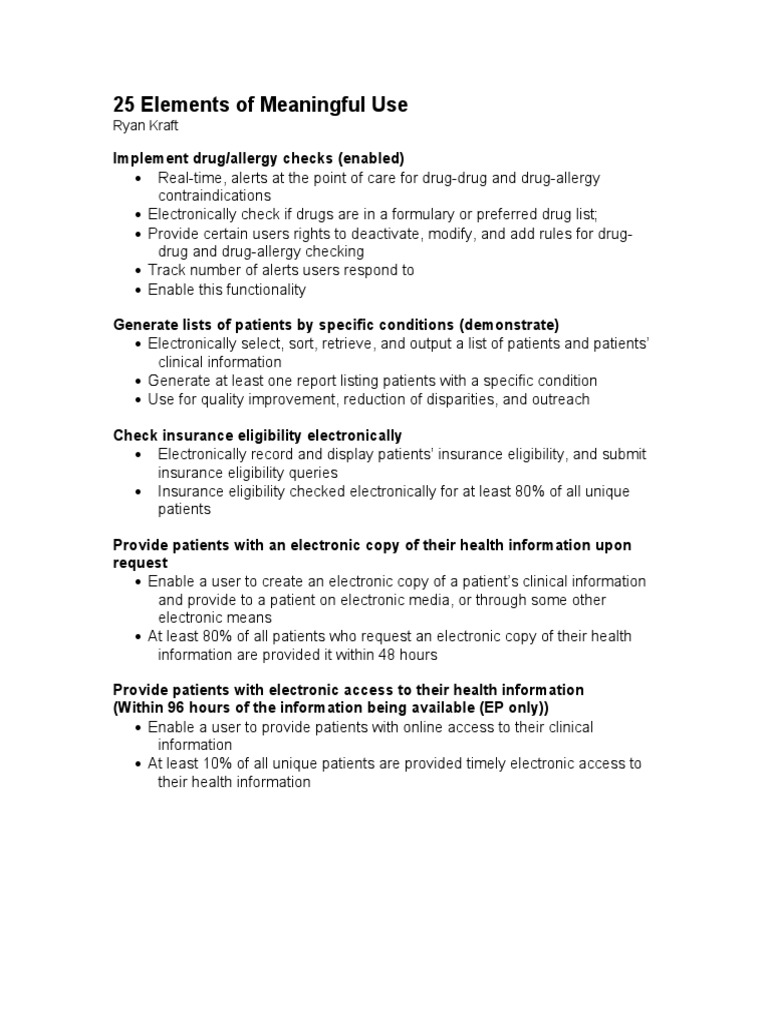 Key Elements of Meaningful Use | PDF