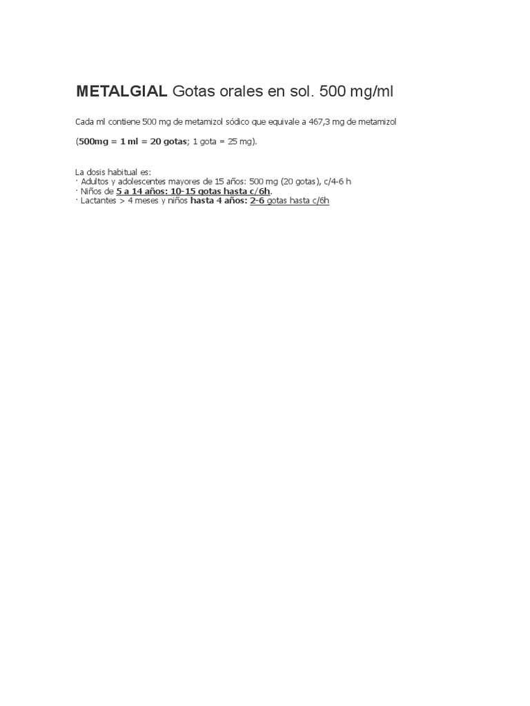 METALGIAL Gotas Orales en Sol | PDF
