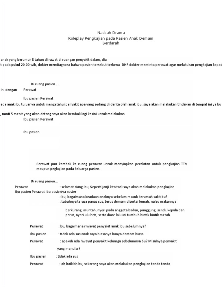 PDF Naskah Drama Roleplay DBD Pada Pasien Anak Metkepdocx | PDF