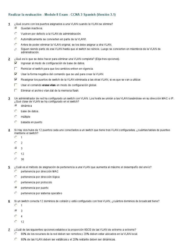Ccna Semestre 3 Examen 8 (100%) | PDF | Conmutador de red | Protocolos de internet