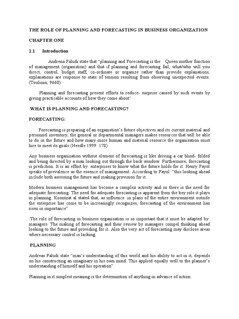 The Role of Planning and Forecasting in Business Organization Chapter ...