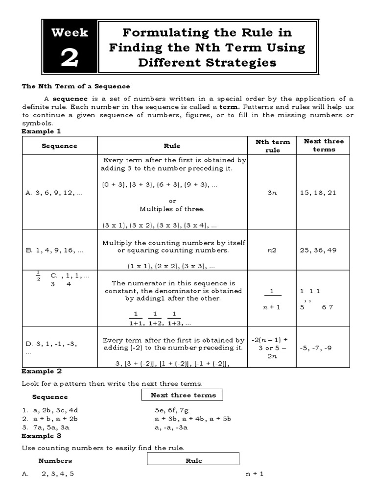 LAS WEEK 2A-The NTH Term of A Sequence | PDF | Mathematical Objects | Teaching Mathematics