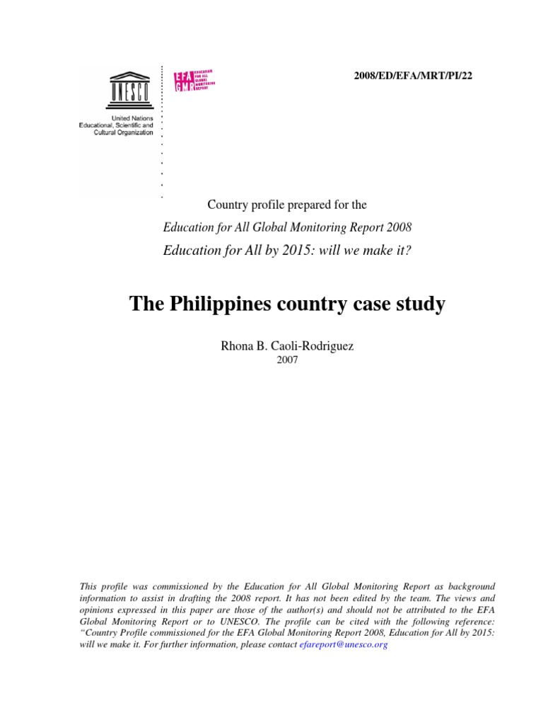 Philippines Education for All 2015 Report | PDF | Literacy | World Bank