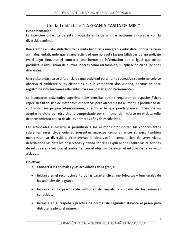 Unidad Didáctica La Granja | PDF | Educación de la primera infancia ...