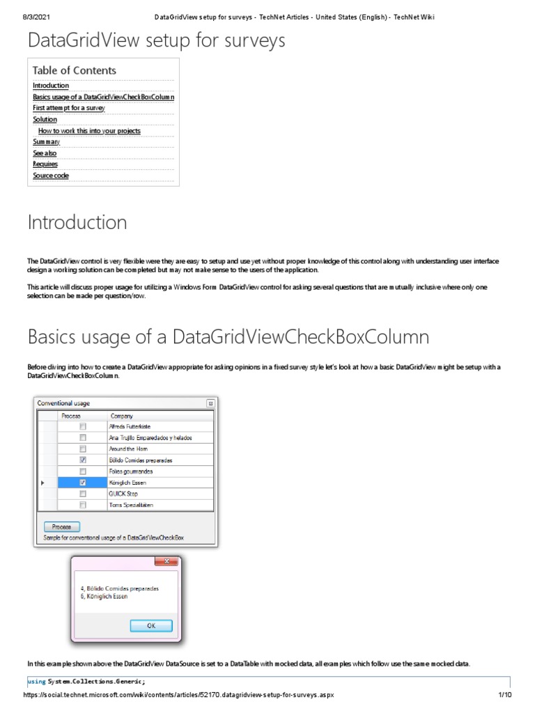 DataGridView Setup For Surveys - TechNet Articles - United States ...