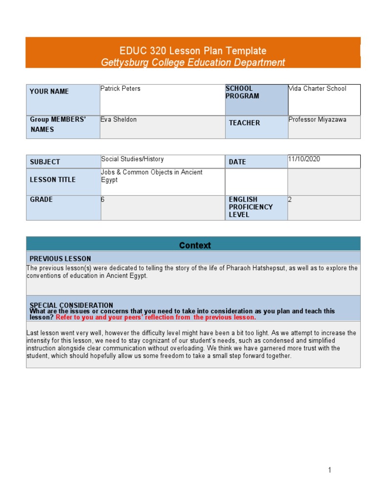 Ell Lesson Plan | PDF | Vocabulary | Ancient Egypt