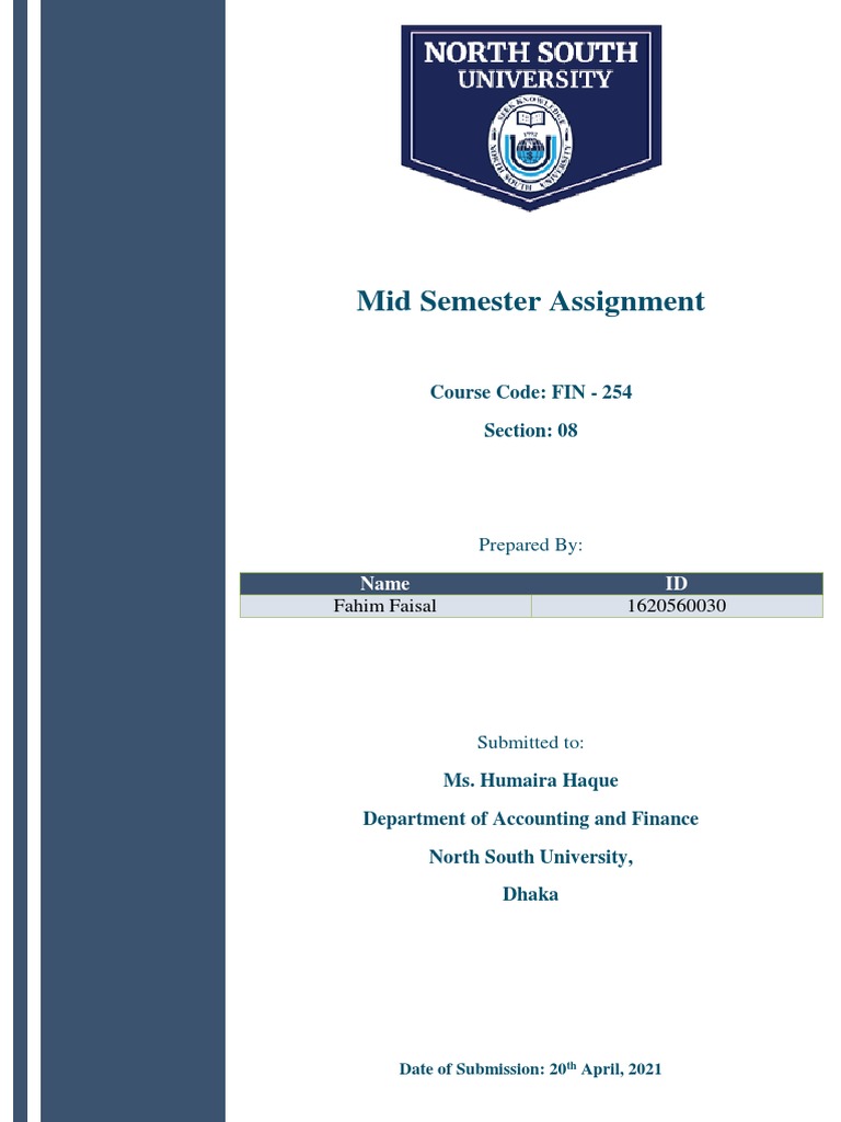 Mid Semester Assignment: Course Code: FIN - 254 Section: 08 | PDF | Dividend | Equity (Finance)