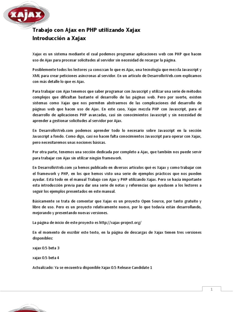 Trabajo Con Ajax en PHP Utilizando Xajax | PDF | Servidor web | Internet y web