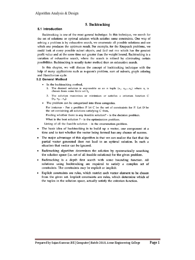 Algorithm Analysis & Design: 5. Backtracking | PDF | Computing ... Algorithm Analysis & Design: 5. Backtracking | PDF | Computing ...