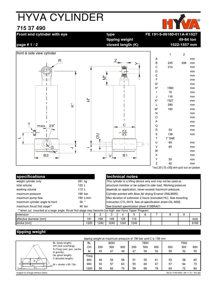 Catálogo Hyva de Cilindro 71901750K | Download Free PDF | Machines ...