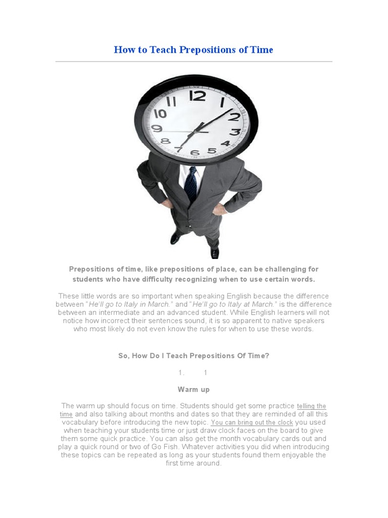How To Teach Prepositions of Time - Lesson | PDF | Vocabulary ...