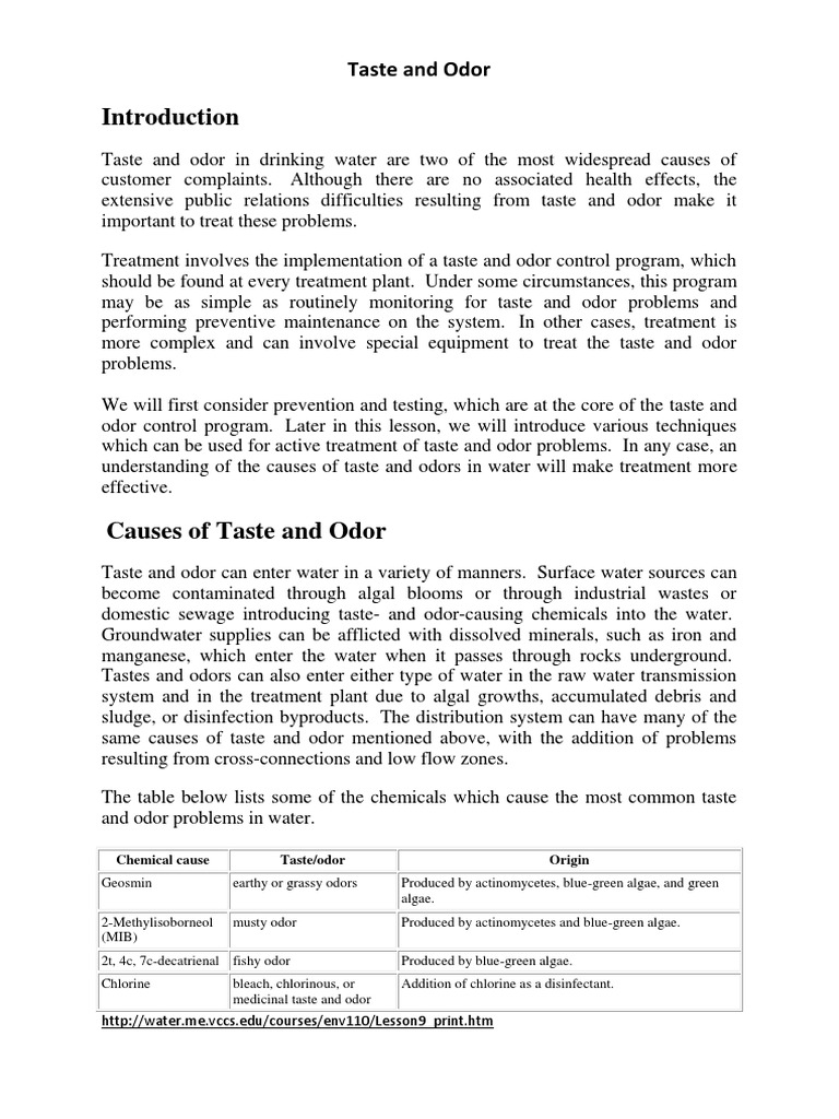Taste and Odor Control in Drinking Water | PDF | Sewage Treatment ...