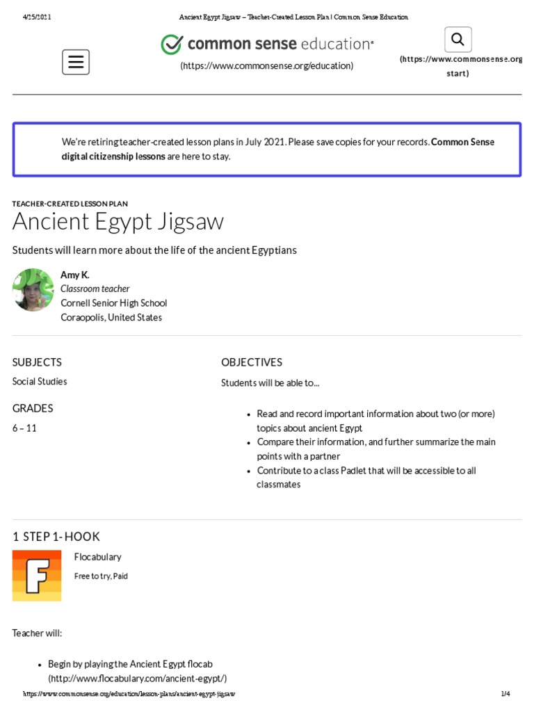 Ancient Egypt Jigsaw - Teacher-Created Lesson Plan - Common Sense ...