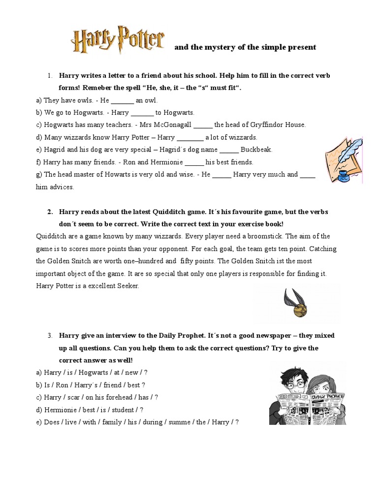 Simple Present Practice with Harry Potter | PDF | Fictional Universes ...