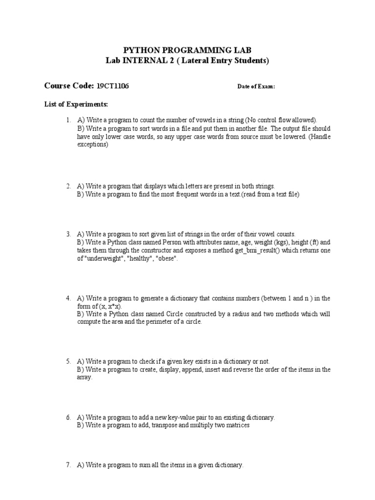 Python Lab Internal 2 ECET 30-01-2021 | PDF | String (Computer Science ...