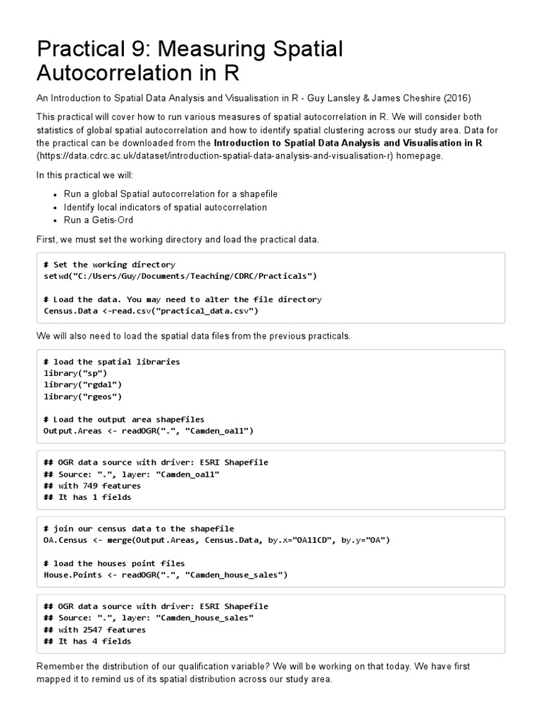 Analyzing Spatial Autocorrelation and Clustering of Qualification Data in Camden Using R | PDF ...