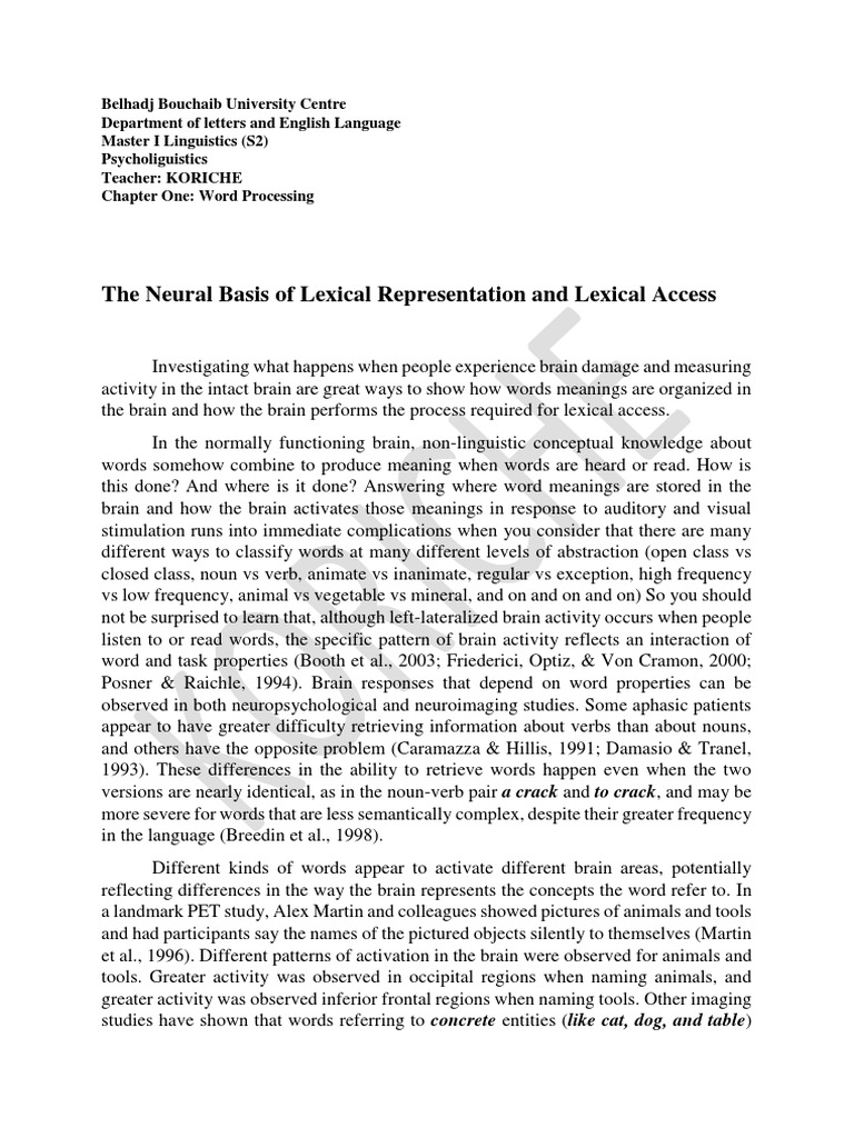 The Neural Basis of Lexical Representation and Lexical Access | Download Free PDF | Frontal Lobe ...