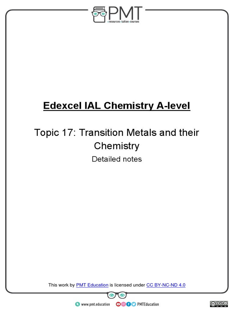 Edexcel IAL Chemistry A-level Transition Metals Notes | PDF ...