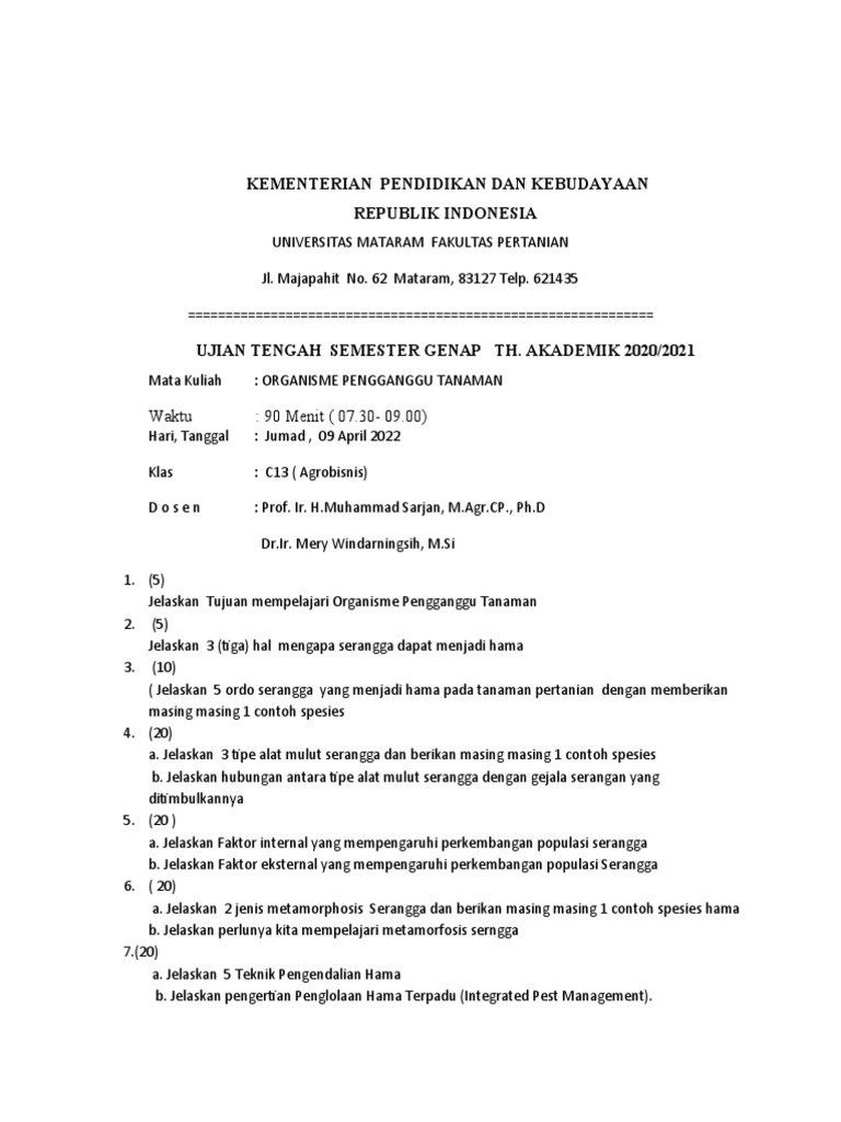 Contoh Hama Tanaman dan Pengendaliannya | PDF