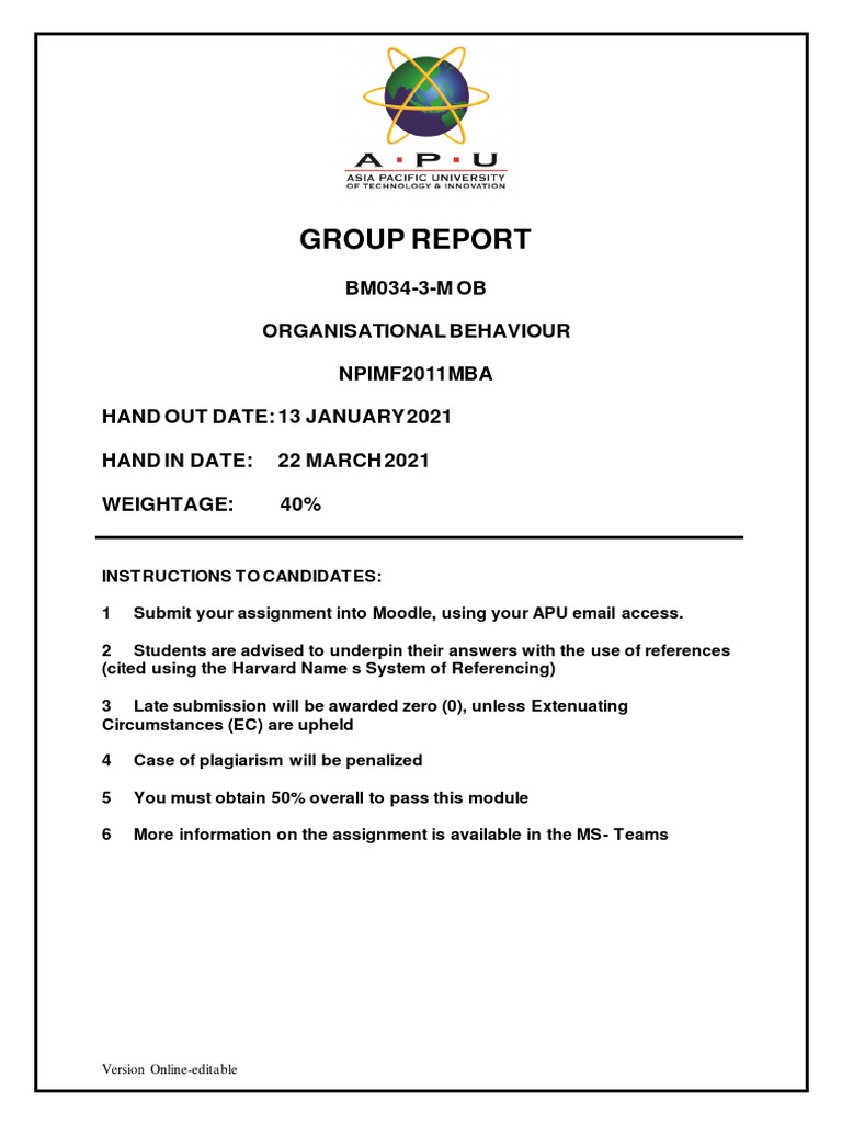 Cover Page Group Report VEH | PDF