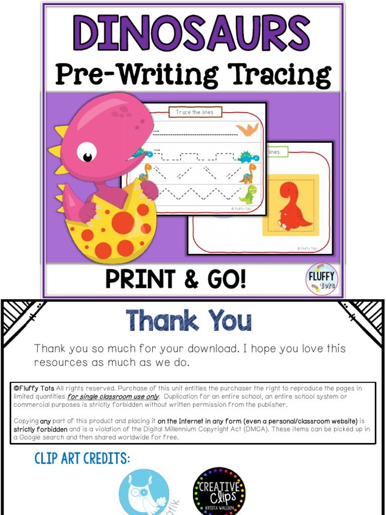 Dinosaur Free Pre-Writing Tracing | PDF | Language Arts & Discipline
