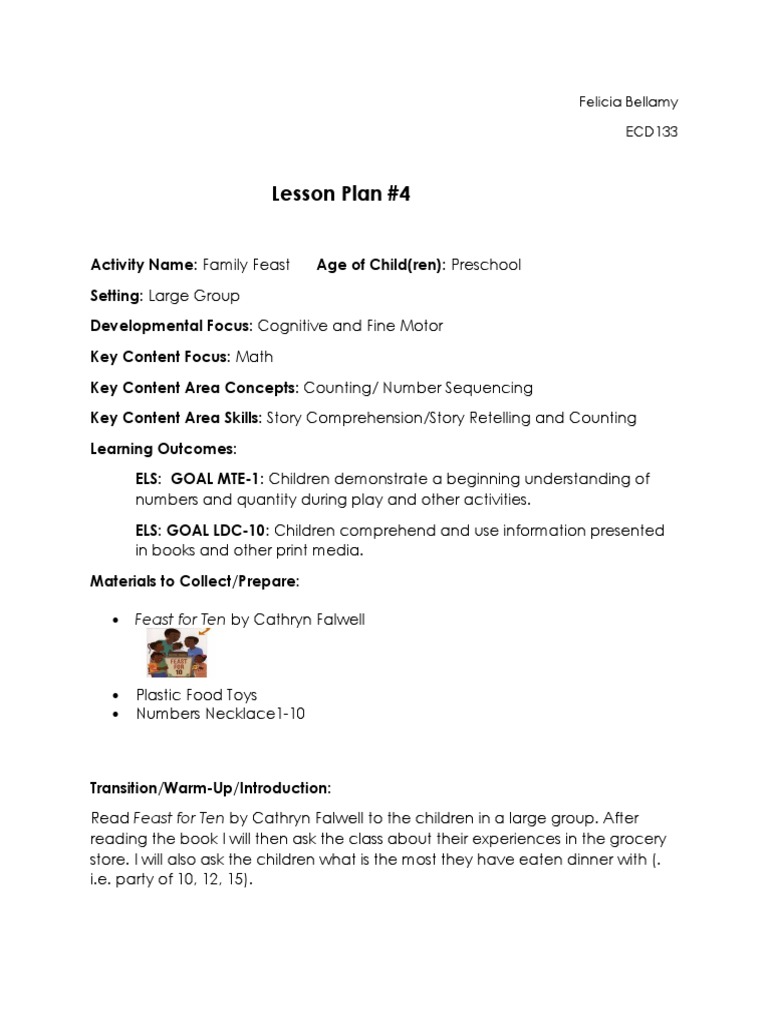 Ecd 133 Lesson Plan 4 PDF | PDF | Lesson Plan | Psychology