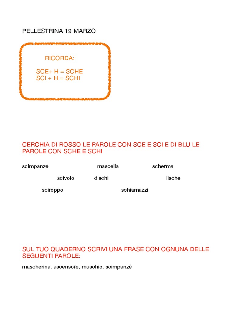 Esercizi Di Italiano 2 Elementare ITALIANO - SUONO SCE SCI SCHE SCHI | PDF