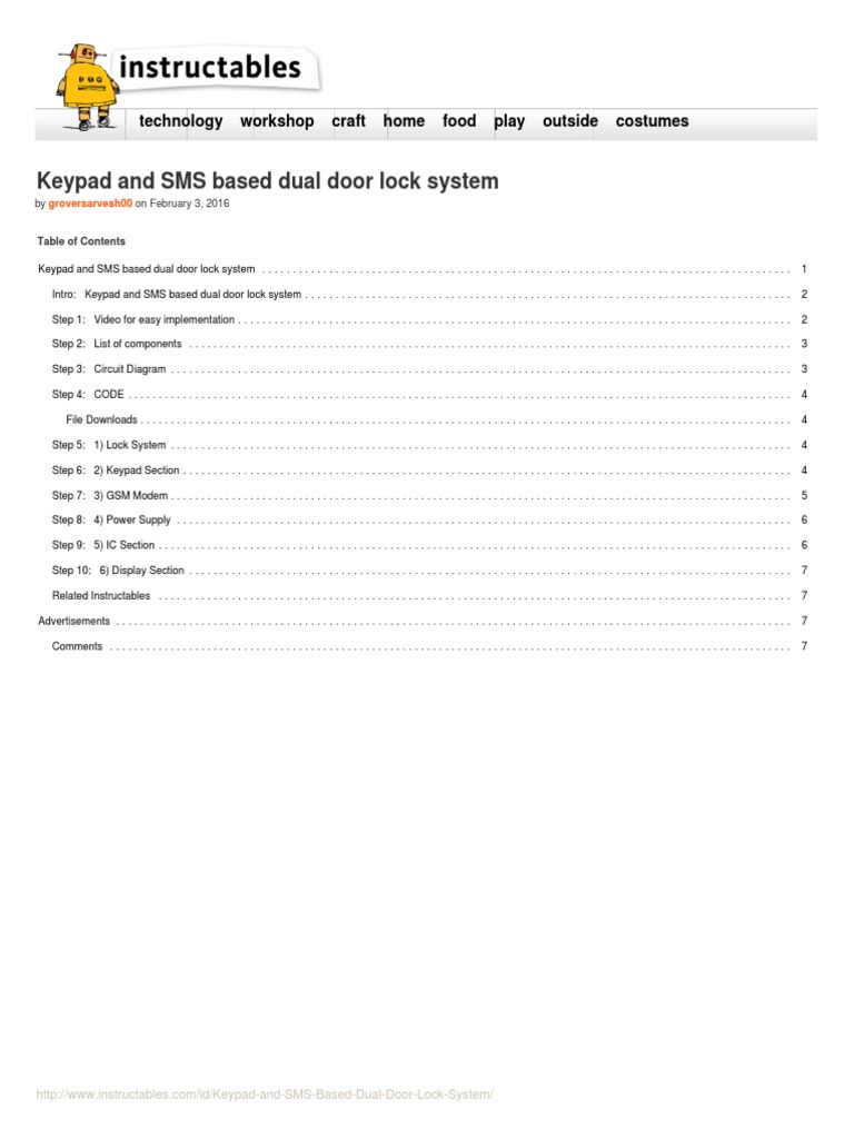 Keypad and SMS Based Dual Door Lock System | PDF | Electric Motor ...