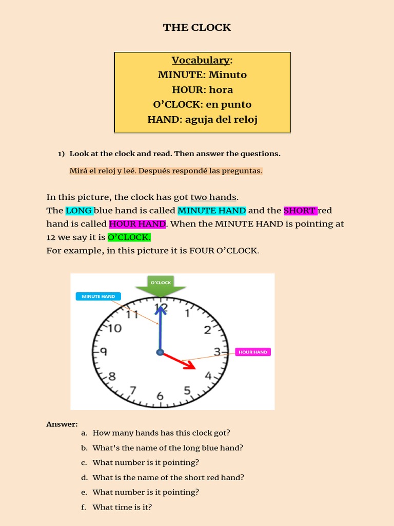 Understanding Clock Hands and Time | PDF | Foreign Language Studies