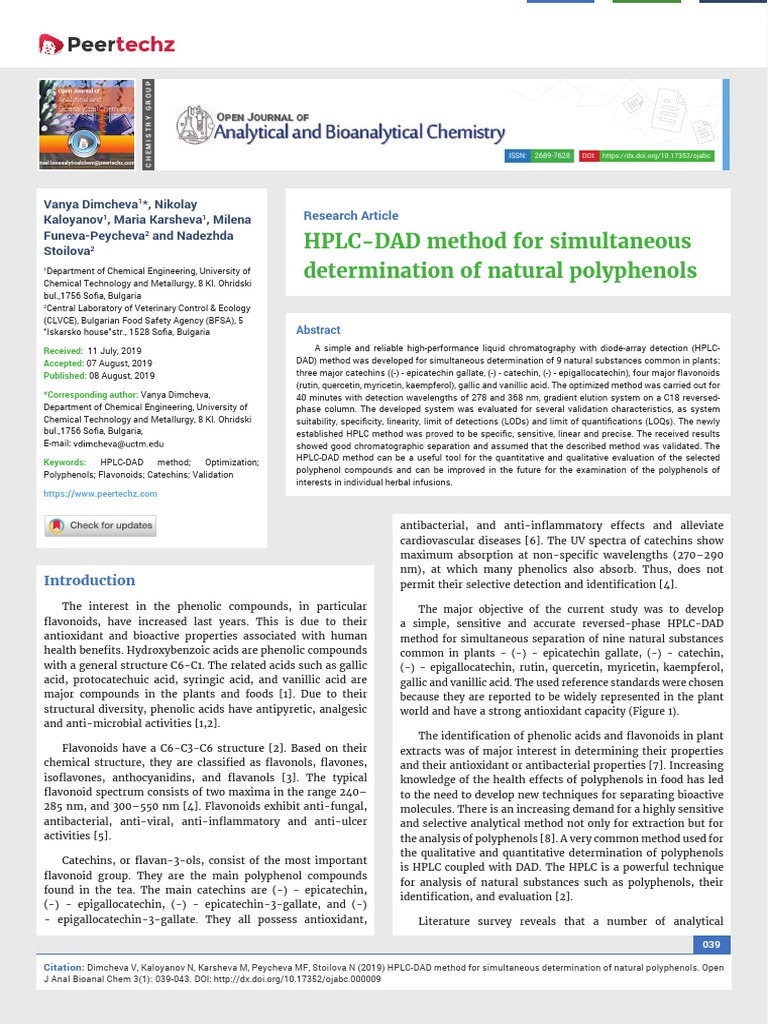 HPLC-DAD Method For Simultaneous Determination of Natural Polyphenols ...