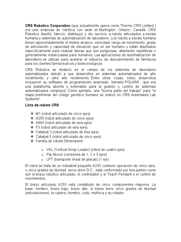 CRS Robotics Corporation | PDF | Robot | Robótica