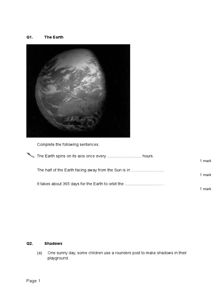 Earth and Space Science Worksheet | PDF | Shadow | Moon