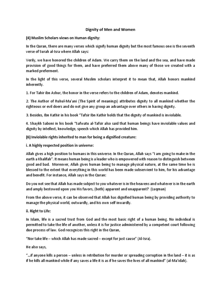 Dignity of Men and Women | PDF | Dignity | Quran