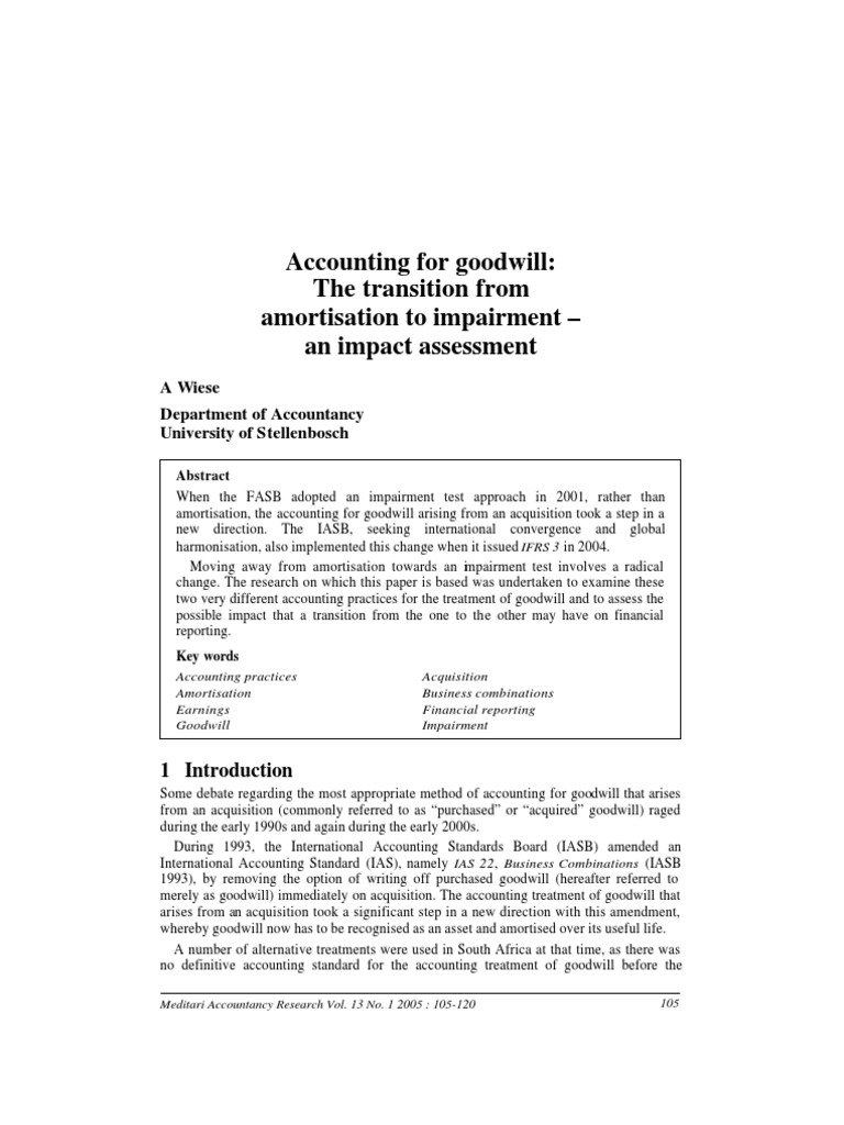 Accounting For Goodwill: The Transition From Amortisation To Impairment ...