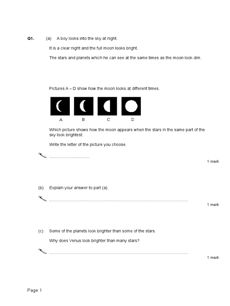 Earth in Space - Level 6 - Questions | PDF | Night Sky | Venus