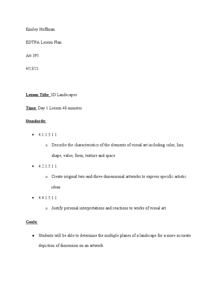 3D Landscape Art Lesson Plan | PDF | Lesson Plan | Landscape