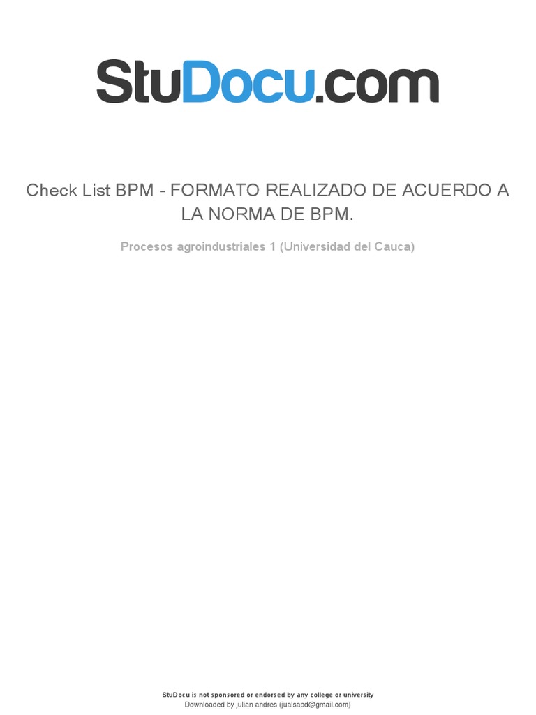 Check List BPM Formato Realizado de Acuerdo A La Norma de BPM | PDF ...