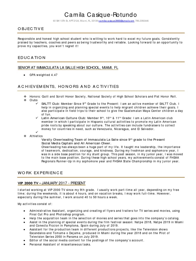 Camila Casique Resume 2021 | PDF | Cheerleading
